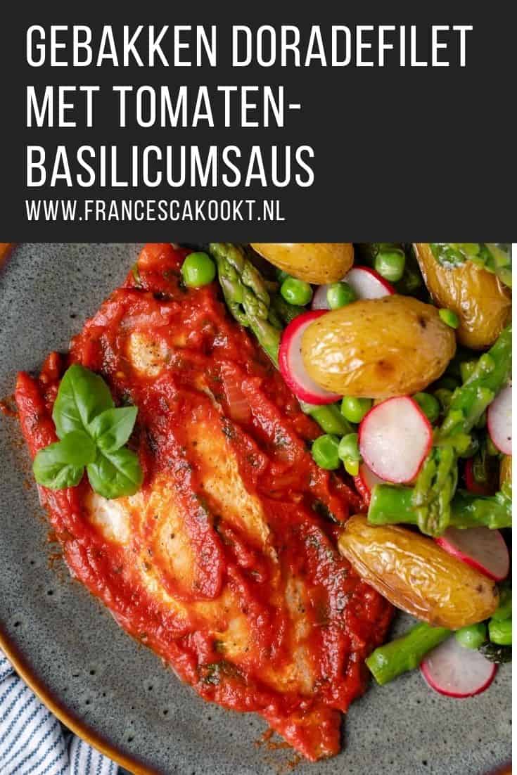 Gebakken doradefilet met tomaten-basilicumsaus - Francesca Kookt